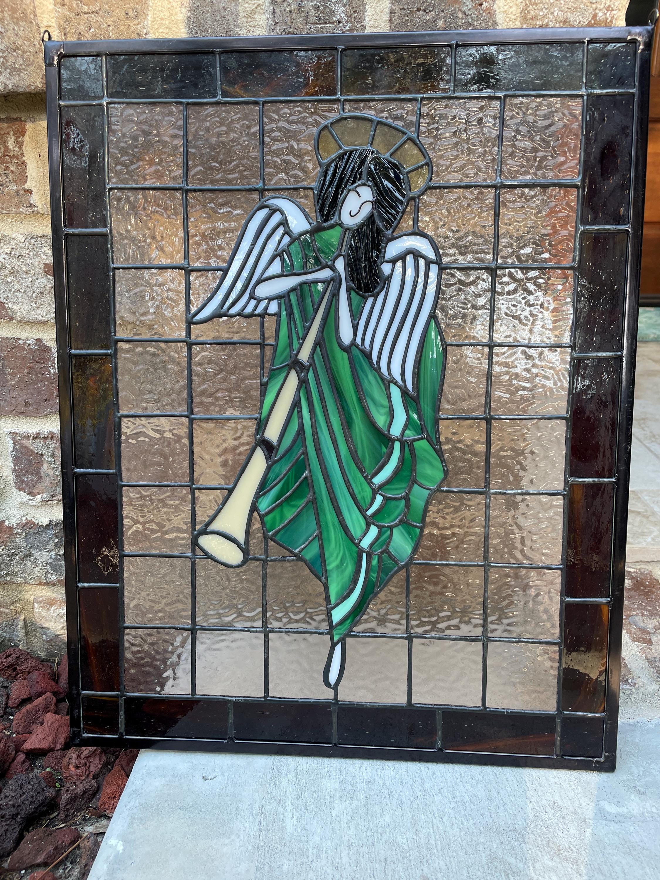 Stained Glass (leaded) Angel Playing Trumpet Window Panel ~ Hand ...