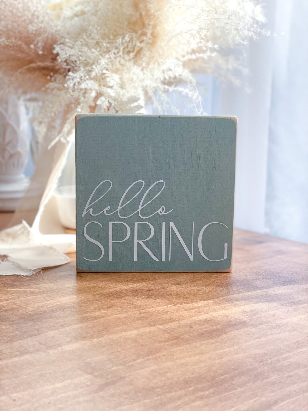 Hello Spring Wood Block Sign, Spring Sign, Tiered Tray Sign, Spring ...