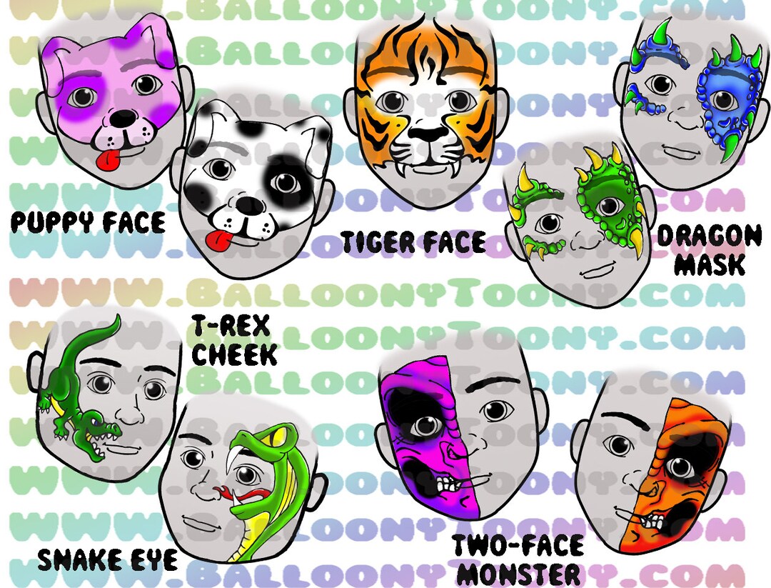 FACE PAINT MENU Page of Various Designs 10 Image Bundle - Face Painting ...