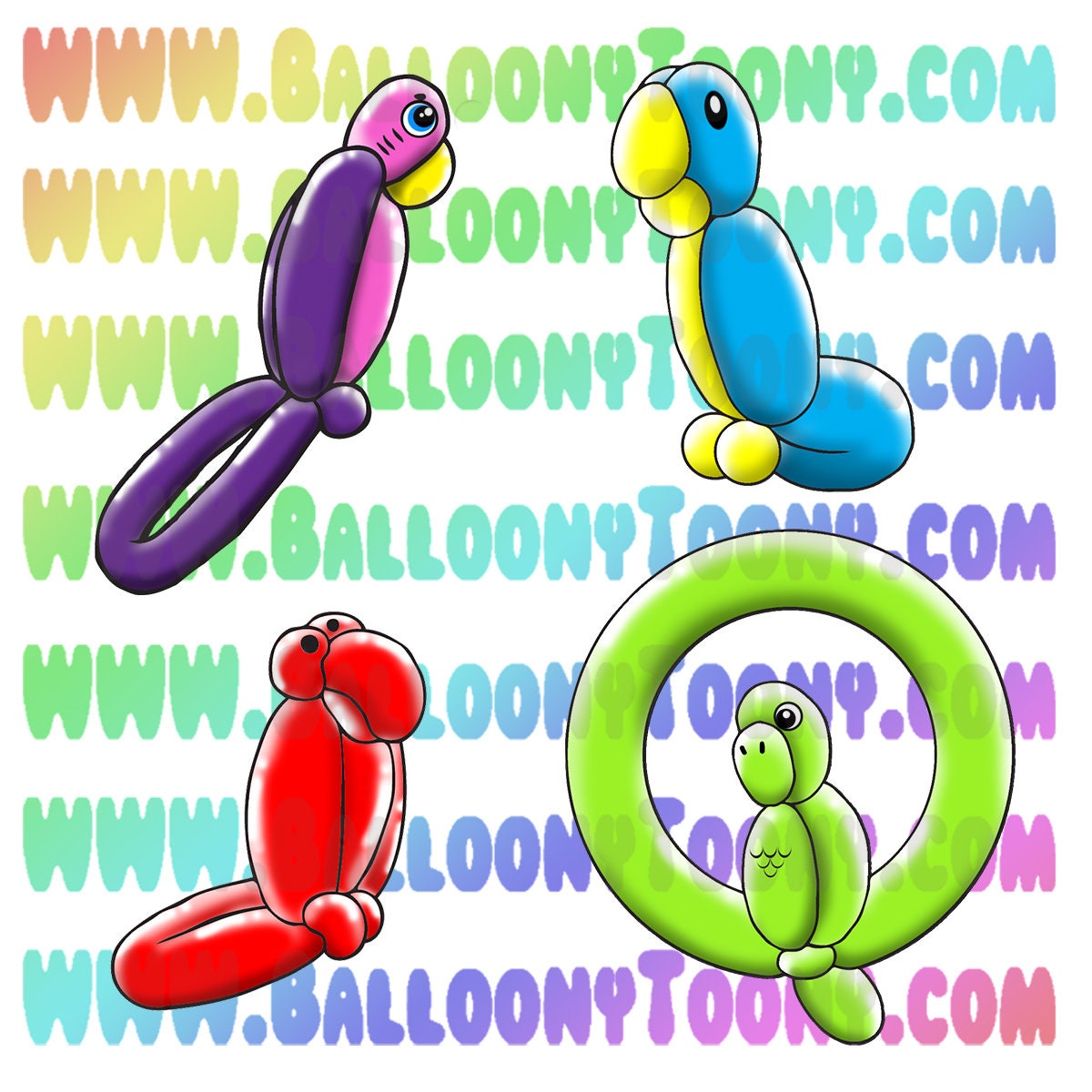 Parrot (4 Versions) Balloon Animal 24 Image BUNDLE - Balloon Menu ...
