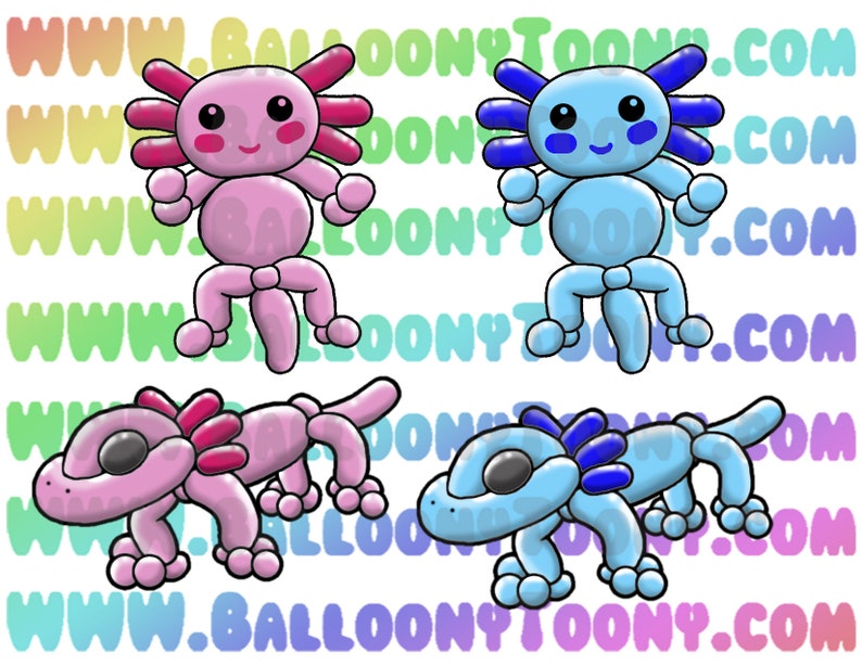 Axolotl Balloon Animal Menu Clipart Images DIGITAL DOWNLOAD Consult ...