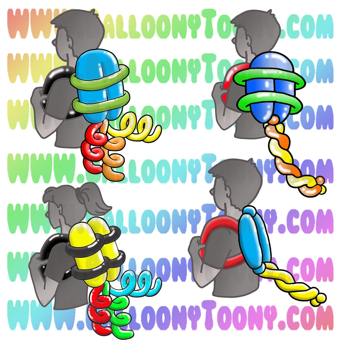 Jet Pack Backpack Variety Pack Balloon Animal 12 Image Bundle - Balloon ...