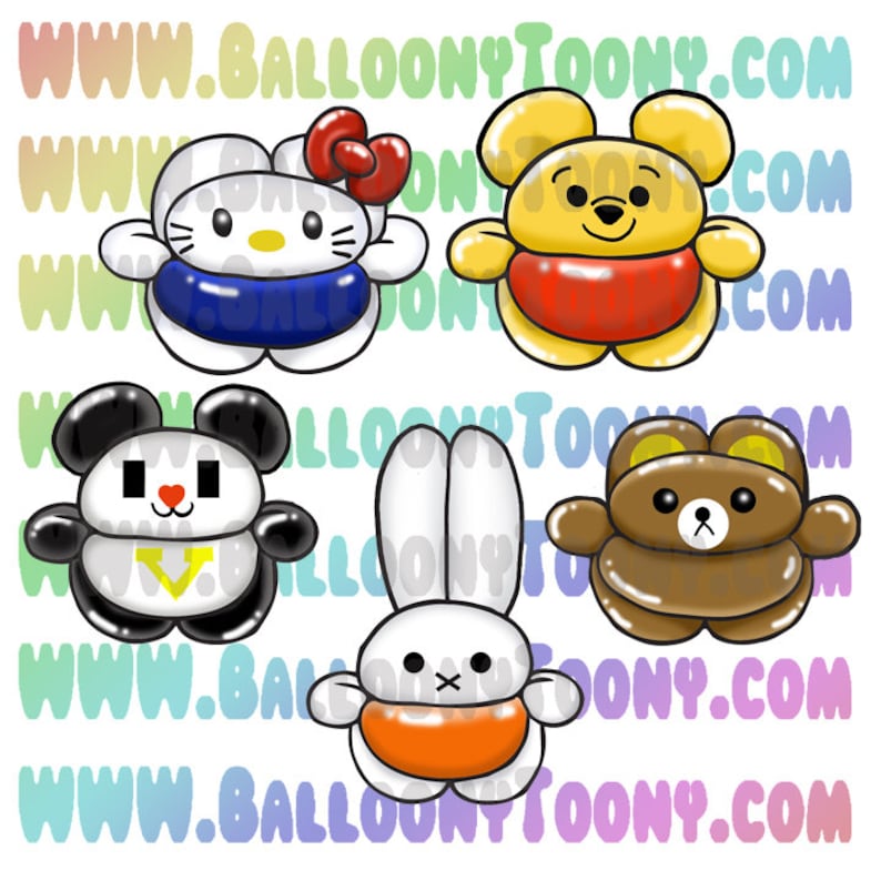 Chibi Animals Balloon Animal 7 Images BUNDLE -balloon Menu Clipart - Etsy
