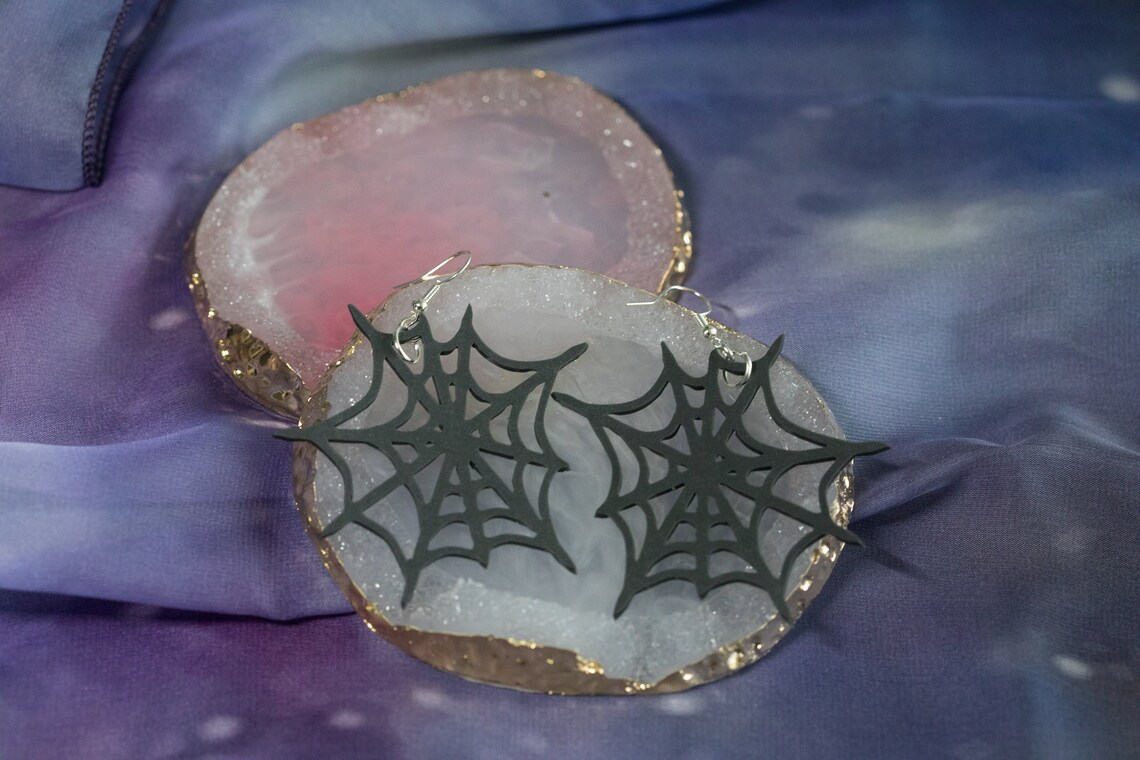 Delicate Silicone Spider Web / Cobweb Spooky Halloween Earrings : Vegan ...