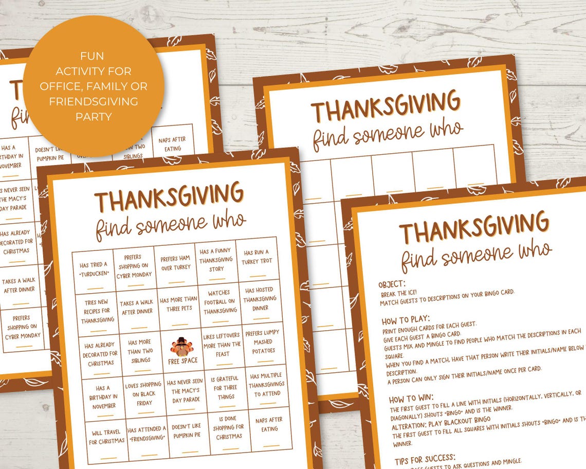 Instant Download, Printable Thanksgiving Find Someone Who Game, Find ...