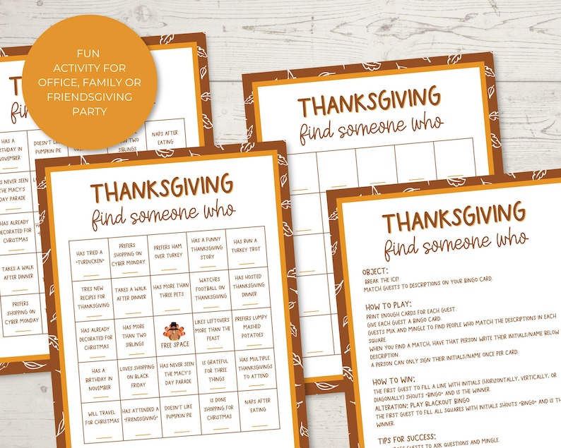 Instant Download, Printable Thanksgiving Find Someone Who Game, Find ...