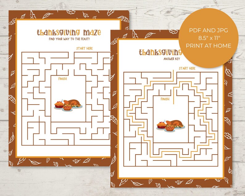 Instant Download, Printable Thanksgiving Dinner Maze, Kids Table ...