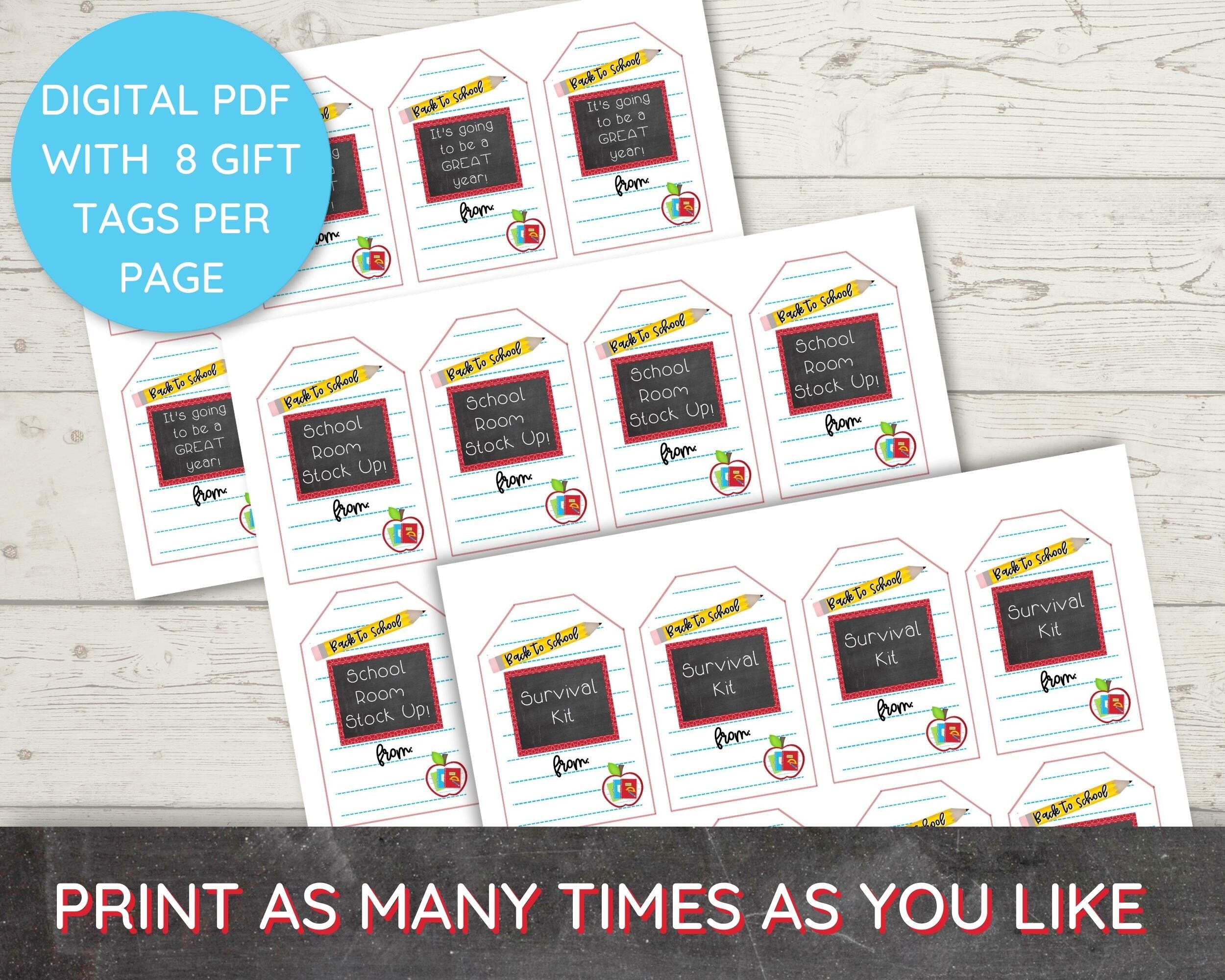 Instant Download, Printable Back to School Gift Tag, Easy Last Minute ...