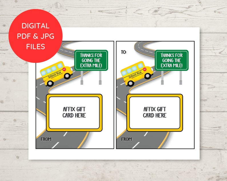Printable Bus Driver Gift Card Holder, Back to School, Instant Download ...