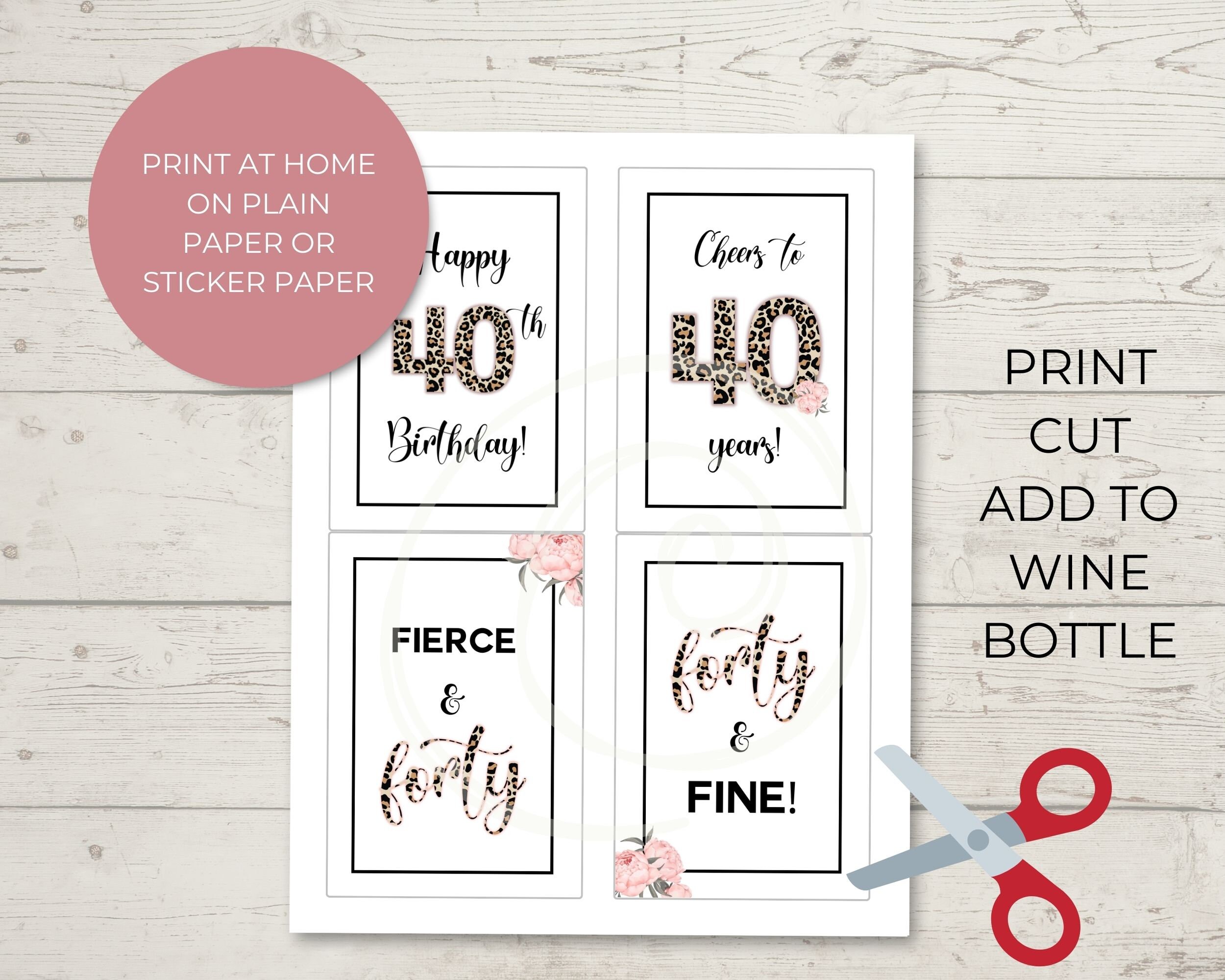 40th Birthday Printable Wine Bottle Labels, Instant Download, Set of 8 ...