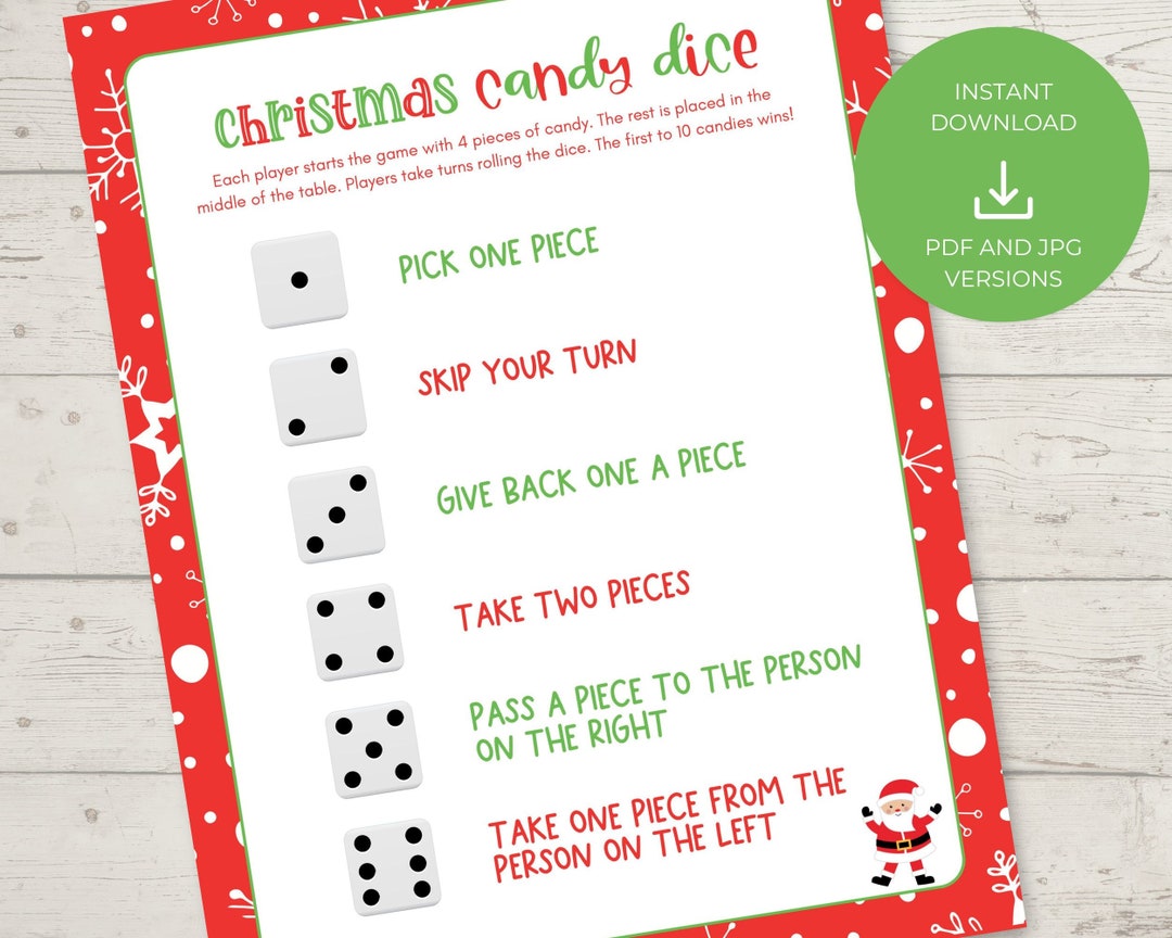 Instant Download, Printable Christmas Candy Dice Game, Holiday Party ...