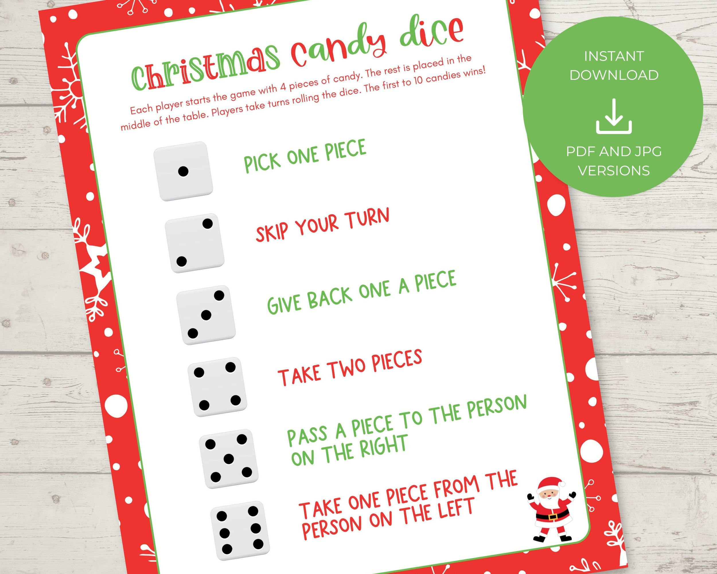 Instant Download, Printable Christmas Candy Dice Game, Holiday Party ...
