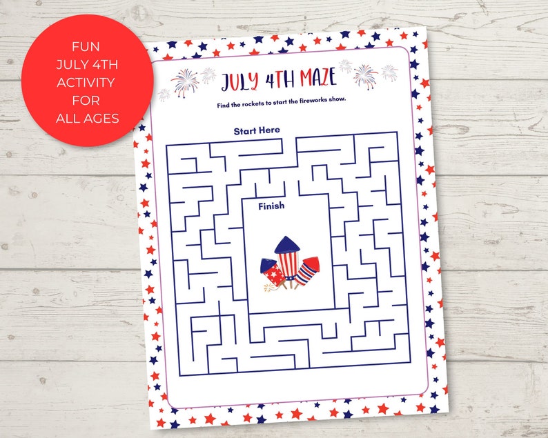 Instant Download, Printable July 4th Maze, Kids Activity, Independence ...