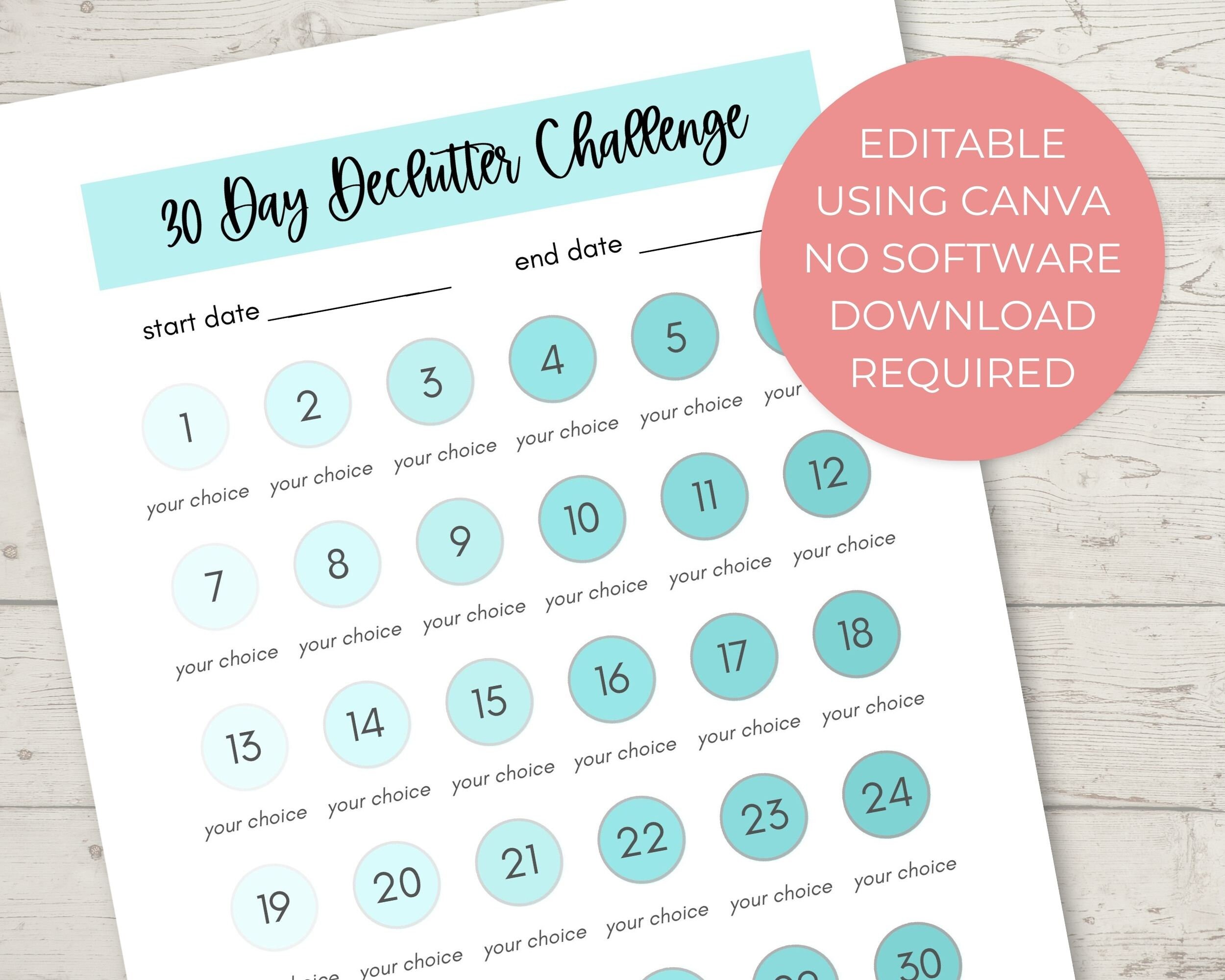 Editable, Instant Download, Printable 30 Day Declutter Challenge ...