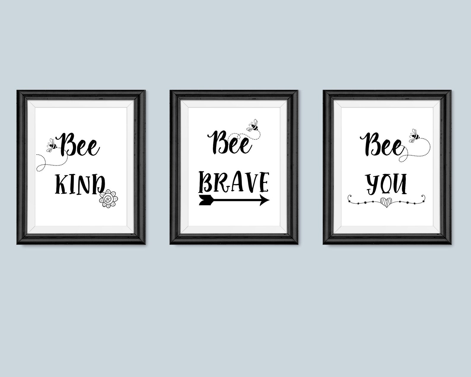 Set of 3 Black and White Prints, Bee Kind, Bee Brave, Bee You Art ...
