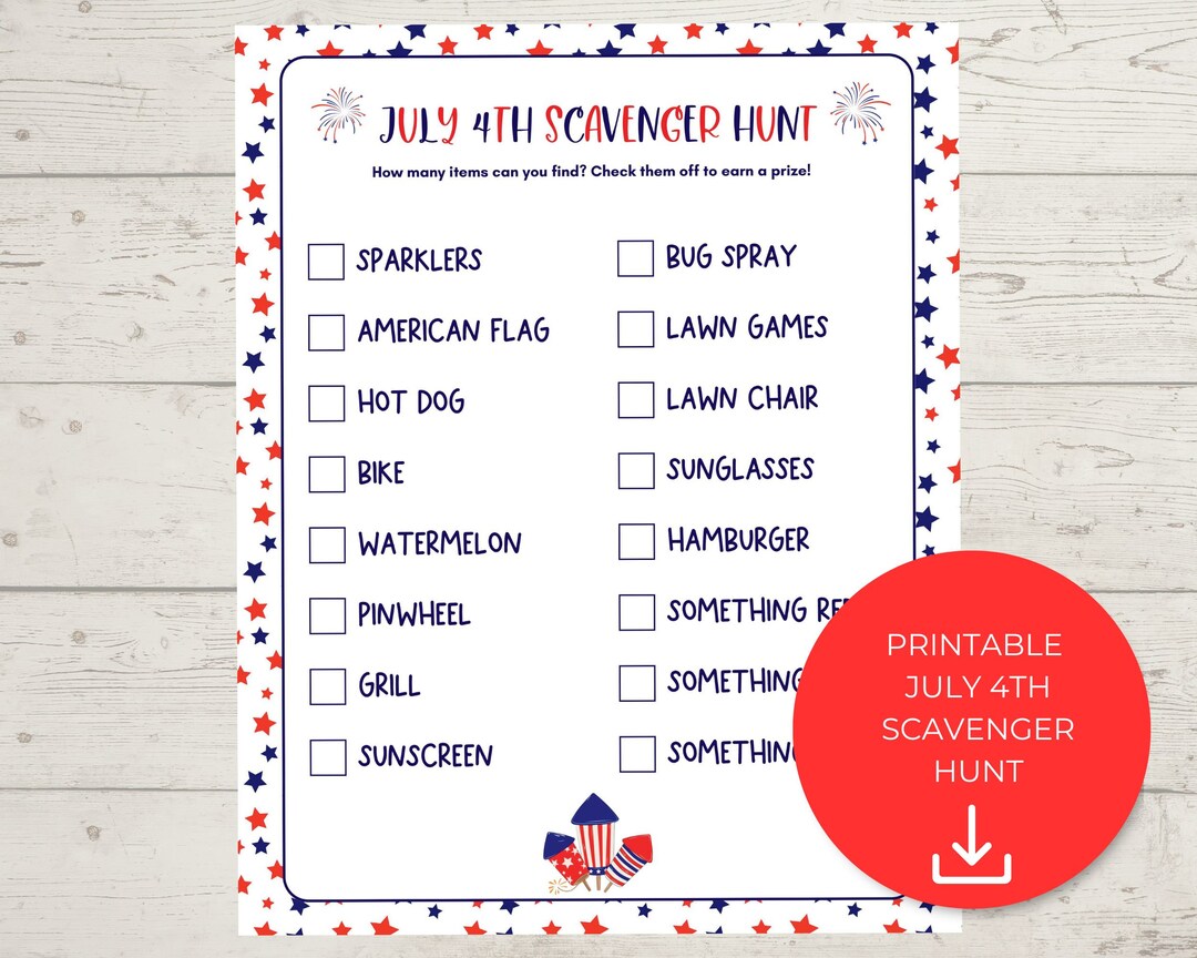 Instant Download, Printable July 4th Scavenger Hunt, Kids Activity ...