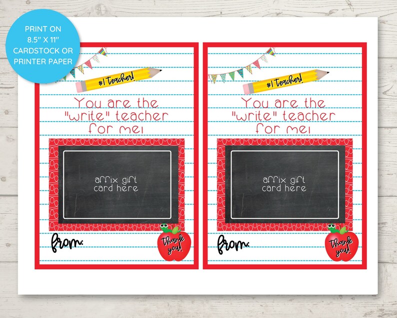 Printable Teacher Appreciation Gift Card Holder, Back to School ...