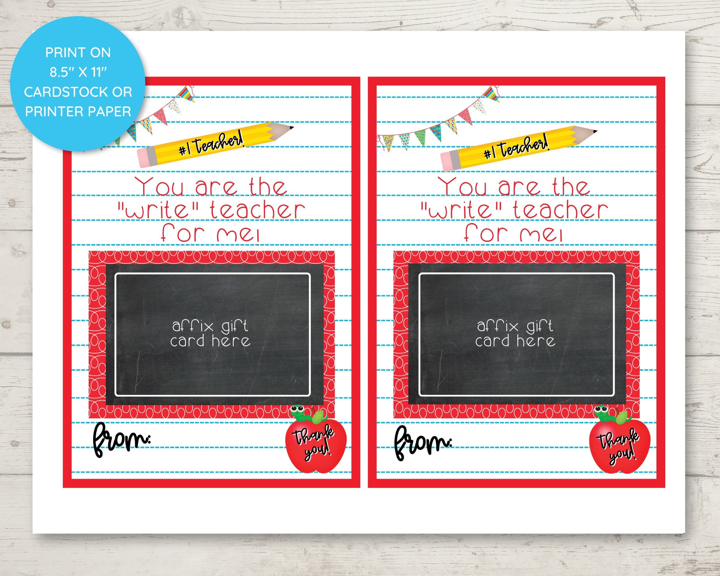 Printable Teacher Appreciation Gift Card Holder, Back to School ...