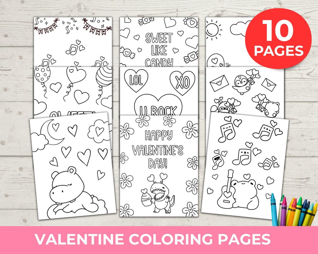 Valentine Coloring Pages Printable | 10 Page Valentine’s Day Digital ...
