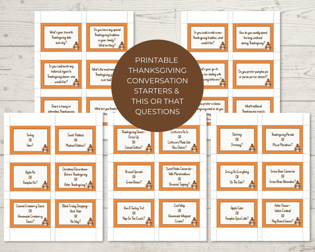 Instant Download, Printable Thanksgiving Conversation Starters, This or ...
