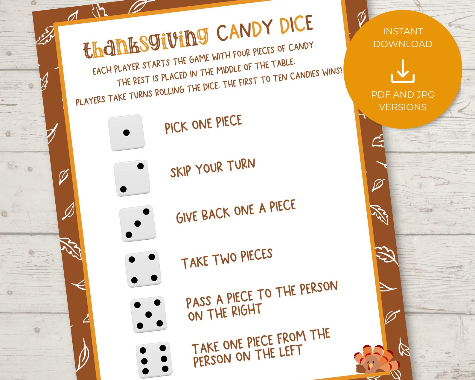 Printable, Download, Thanksgiving Candy Dice Game, Holiday Party ...