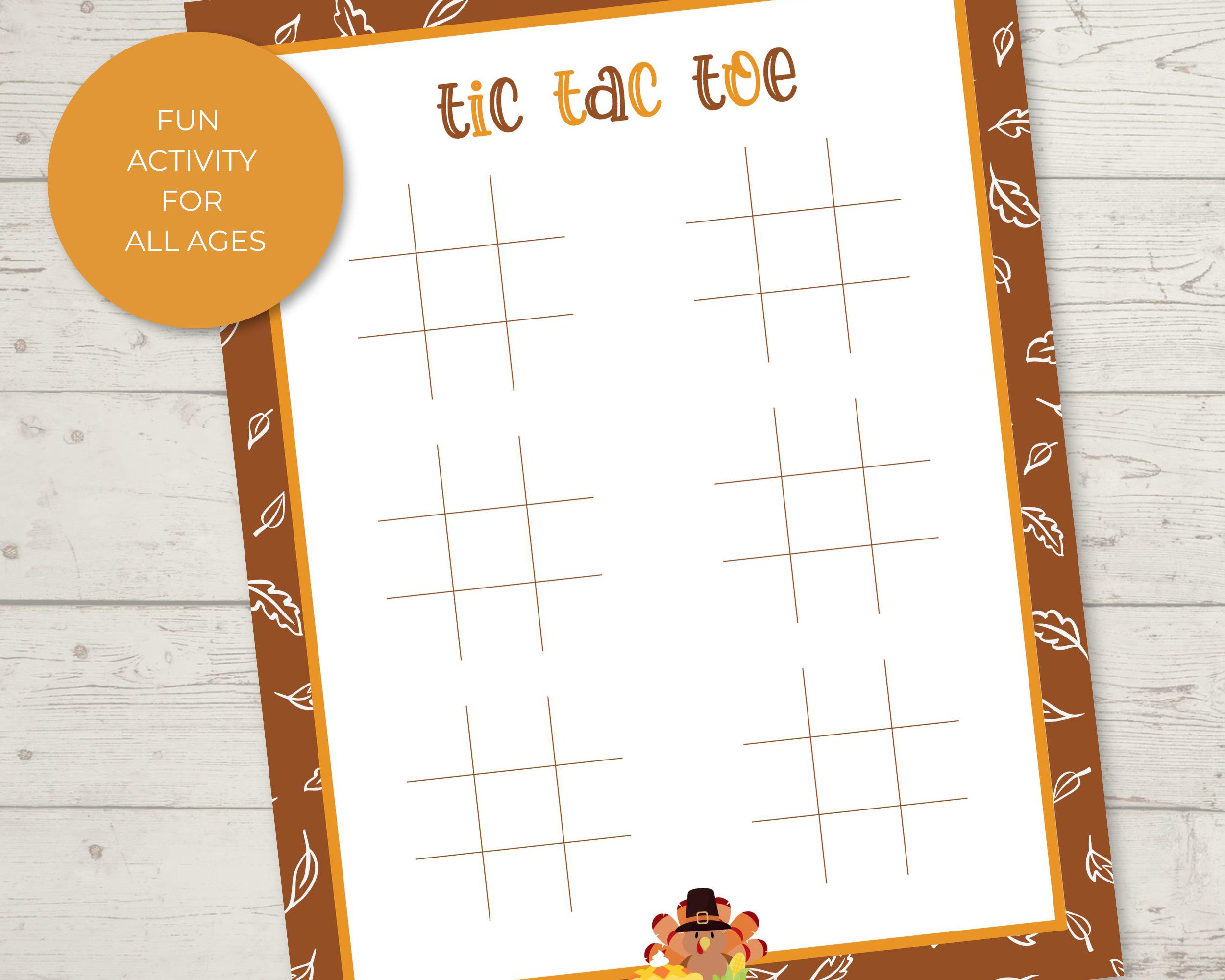 Instant Download, Printable Thanksgiving Kids Activity, Tic Tac Toe ...
