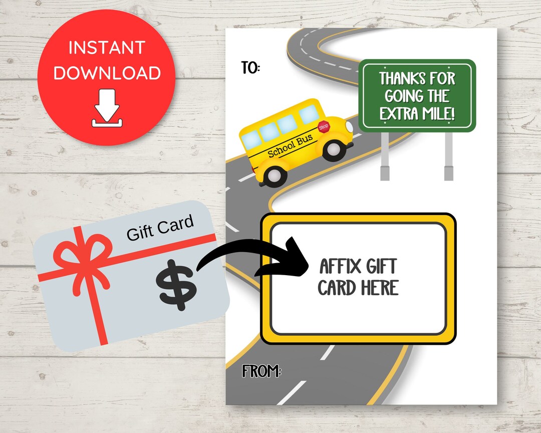 Printable Bus Driver Gift Card Holder, Back to School, Instant Download ...