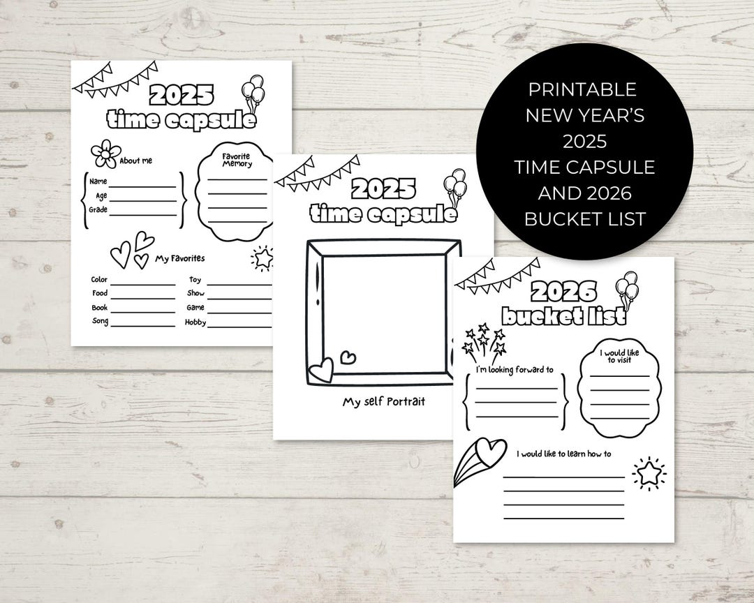 Instant Download, Printable New Year Kid's Activity, 2025 Time Capsule ...