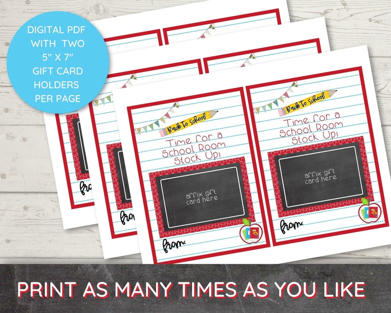 Instant Download Printable Back to School Gift Card Holder - Etsy