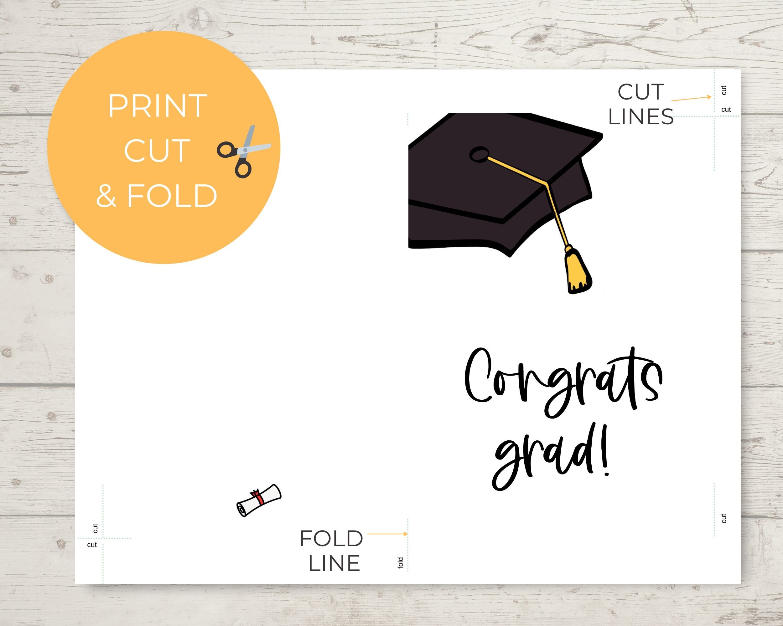 Instant Download, Digital, Printable Graduation Card, 5x7 Folded Card ...