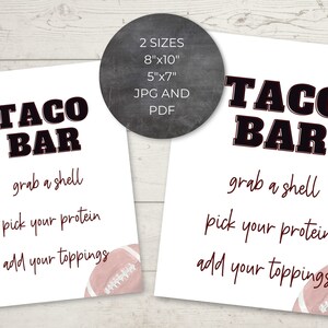 Printable Football Taco Bar and Toppings Sign, 8"x10", 5"x7" Sizes ...