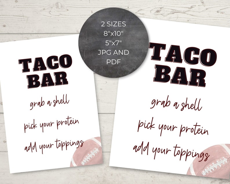 Printable Football Taco Bar and Toppings Sign, 8"x10", 5"x7" Sizes ...