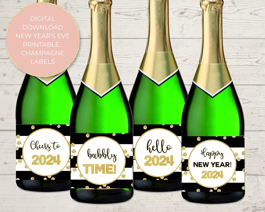 NYE Glam Printable Champagne or Wine Bottle Labels, Instant Download ...