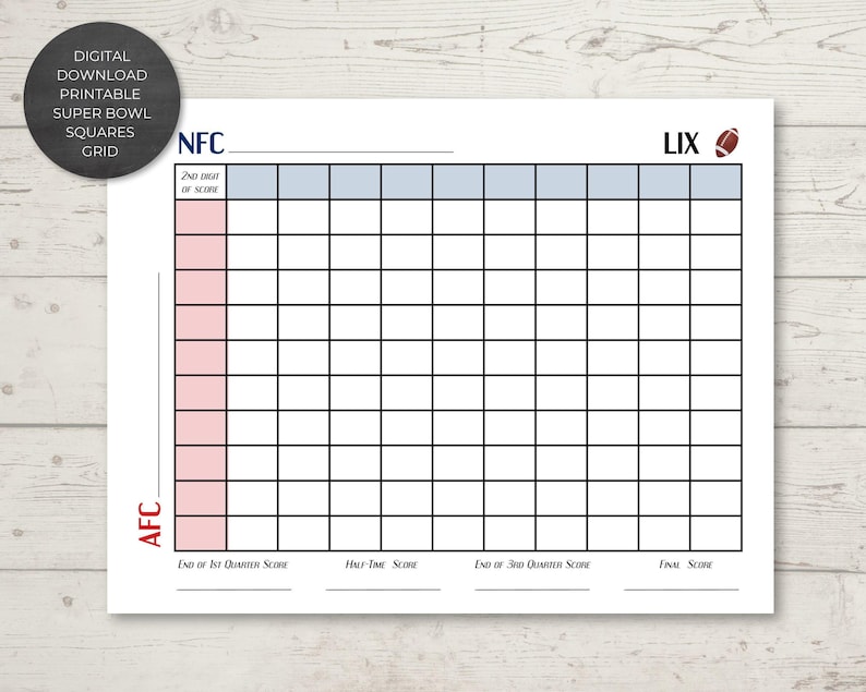 Instant Download, Printable Super Bowl LIX Squares Grid, Super Bowl ...