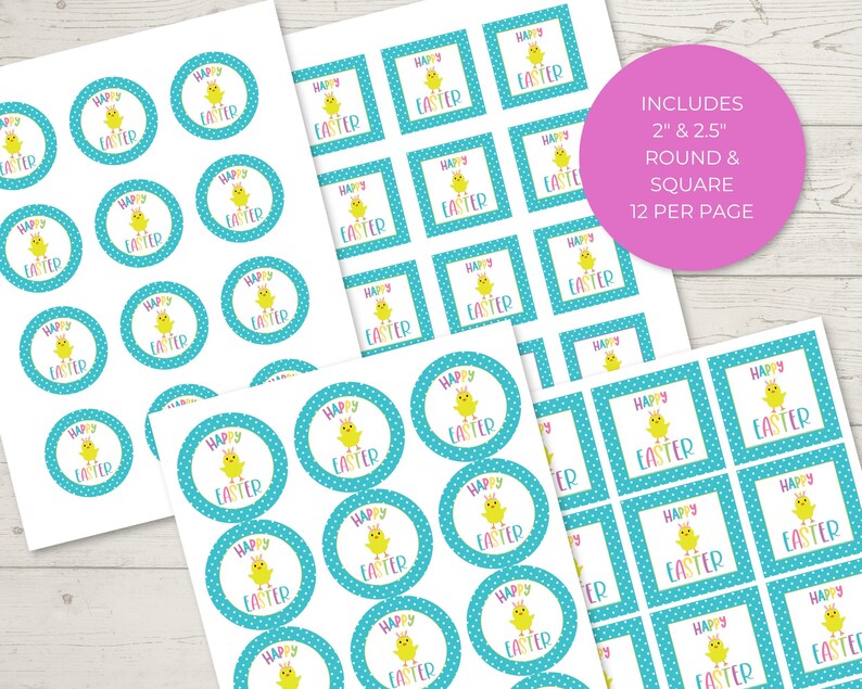Instant Download, Printable 2 & 2.5 Happy Easter Label, Gift Tag, Treat ...