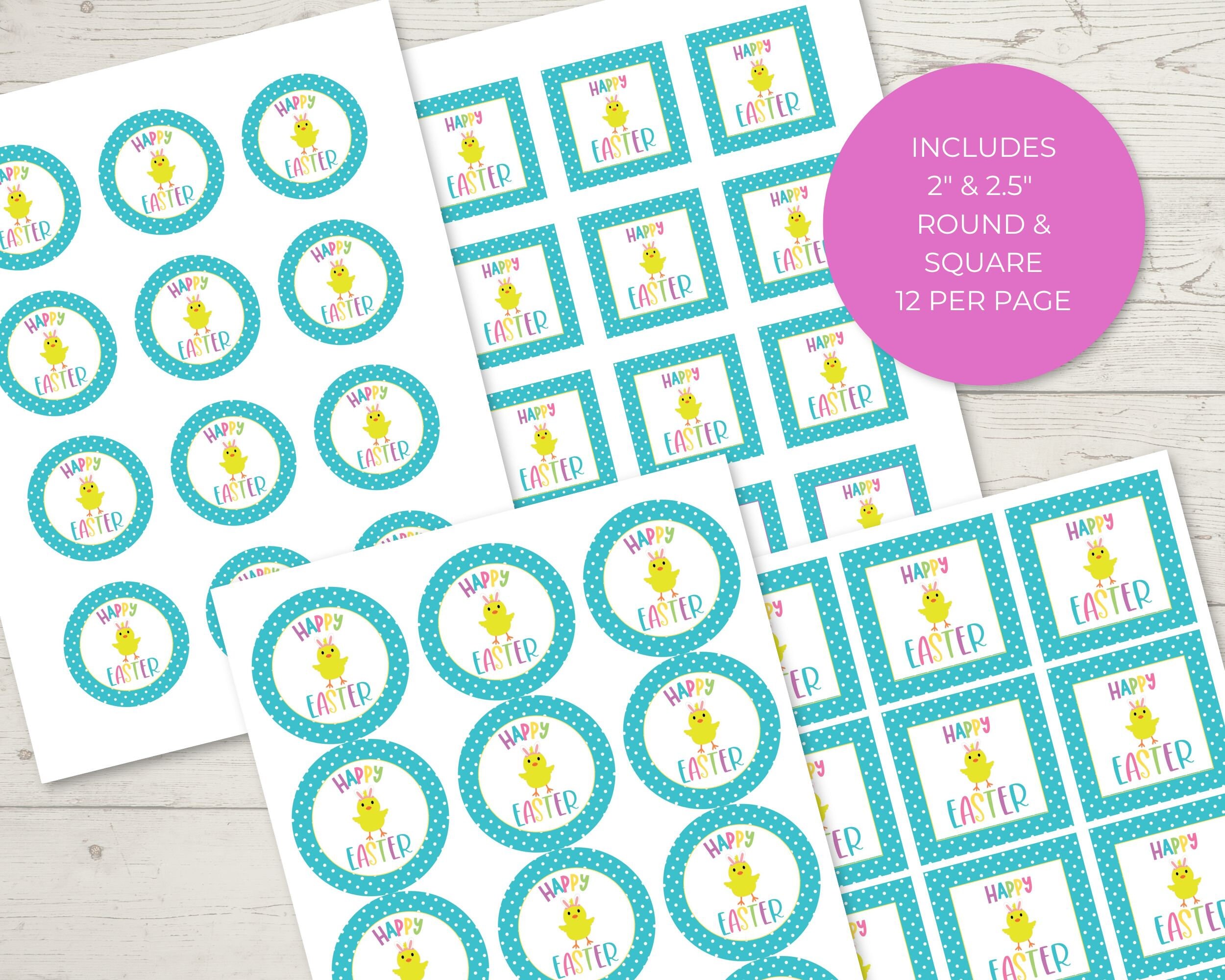 Instant Download, Printable 2" & 2.5" Happy Easter Label, Gift Tag ...