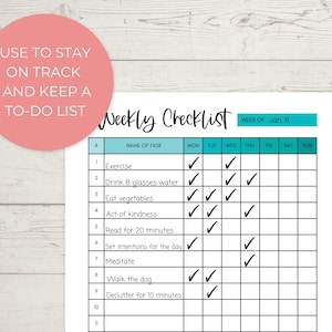 Editable, Instant Download, Printable Weekly Checklist, To-do List ...