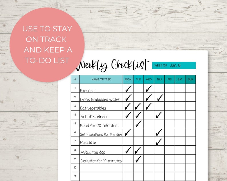 Editable, Instant Download, Printable Weekly Checklist, To-do List ...