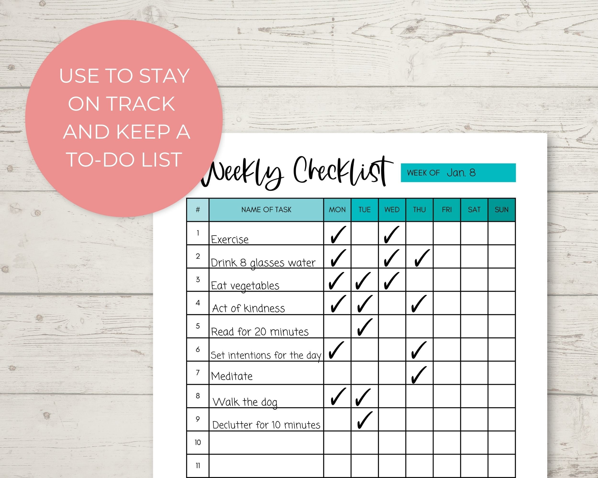 Editable, Instant Download, Printable Weekly Checklist, To-do List ...