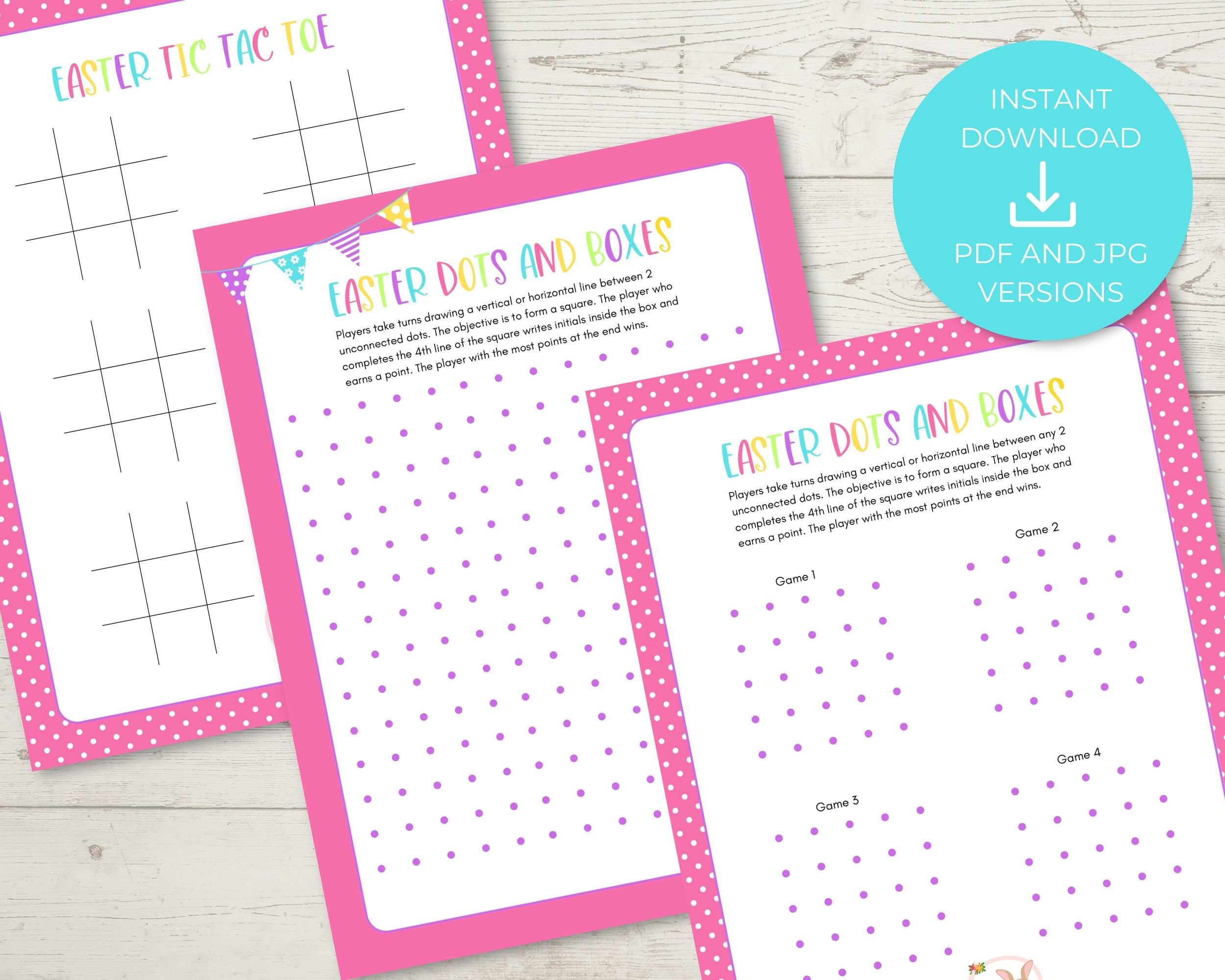 Instant Download, Printable Easter Kids Activity, Tic Tac Toe, Dots and ...