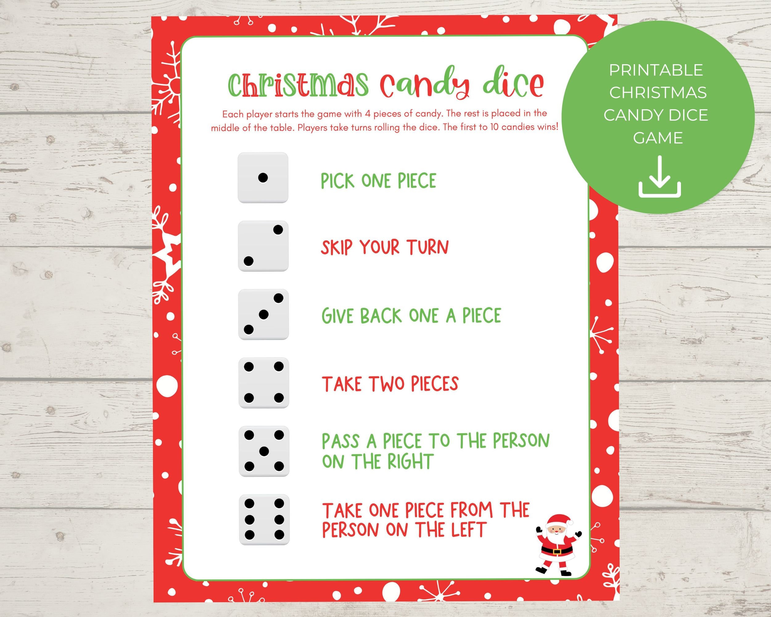 Instant Download, Printable Christmas Candy Dice Game, Holiday Party ...