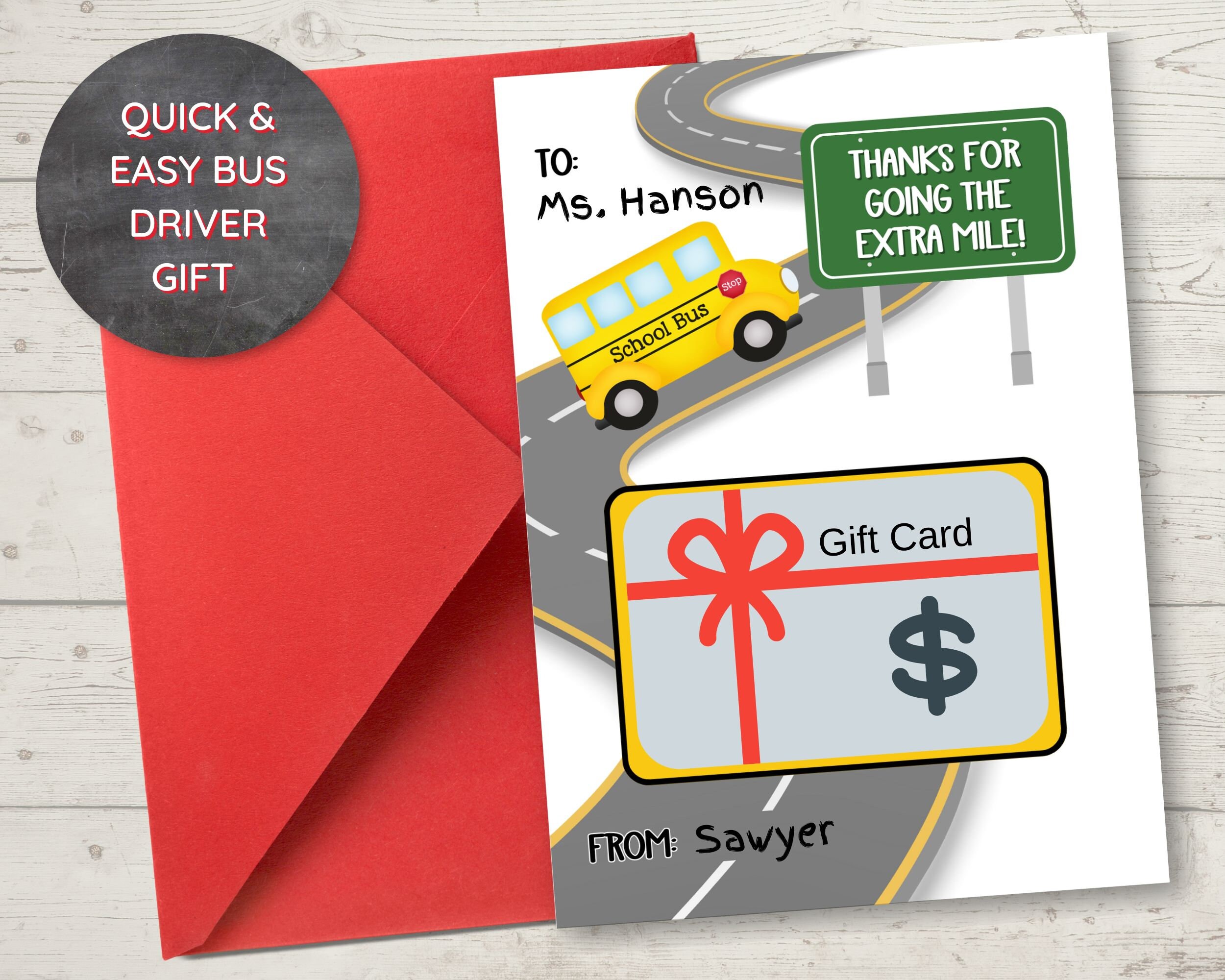 Printable Bus Driver Gift Card Holder, Back to School, Instant Download ...