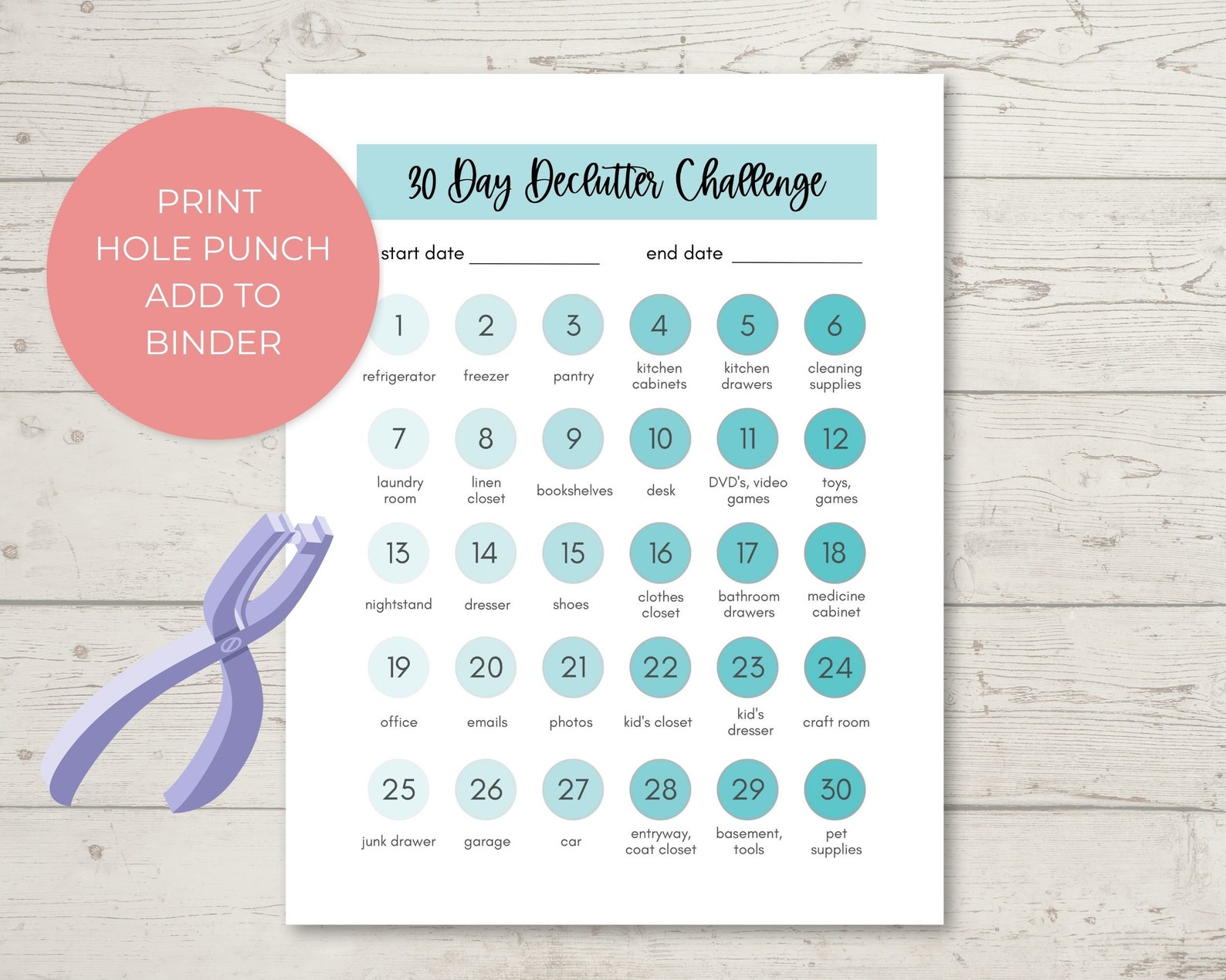 Editable, Instant Download, Printable 30 Day Declutter Challenge ...