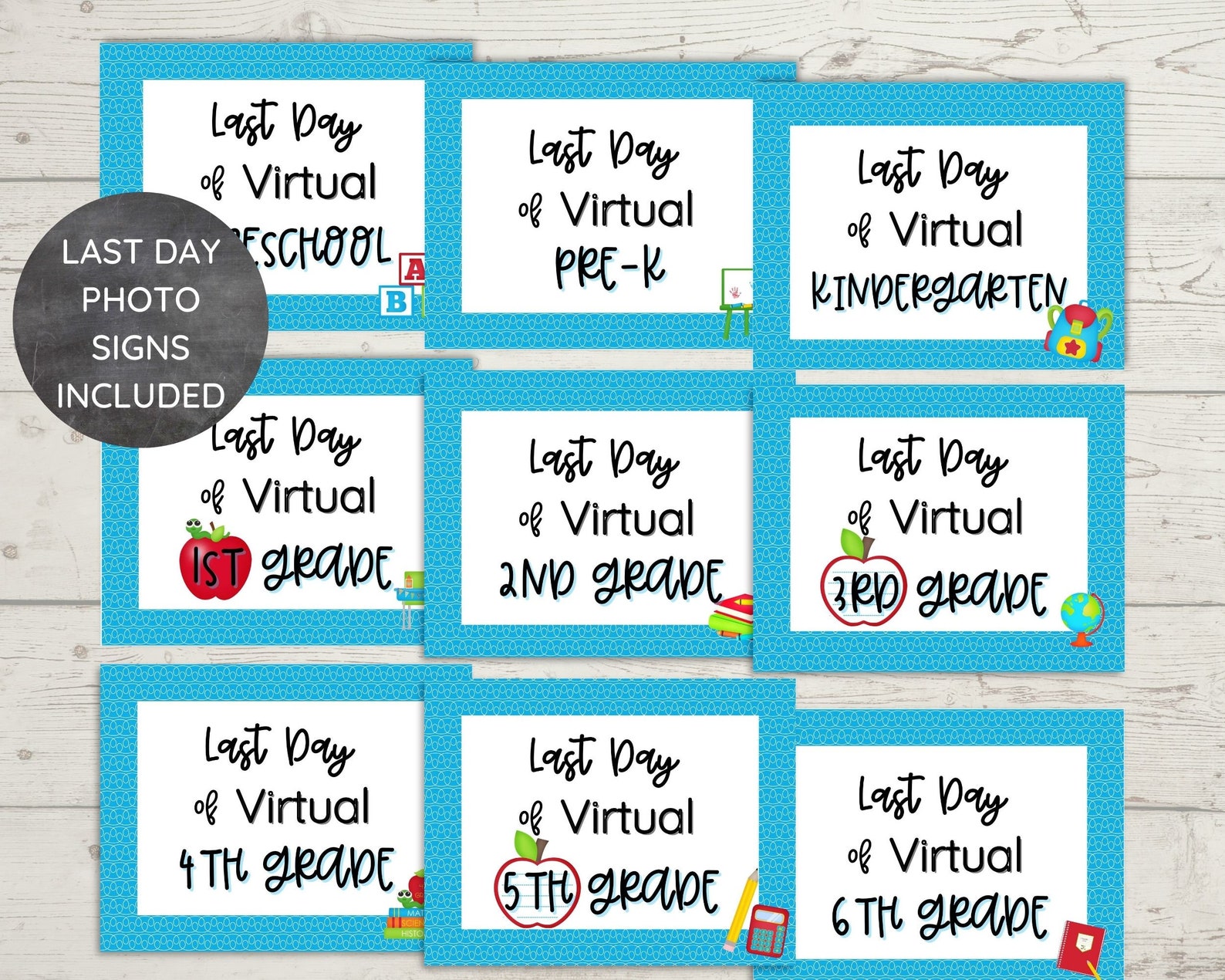 Instant Download, First Day & Last Day of Virtual School Printable ...