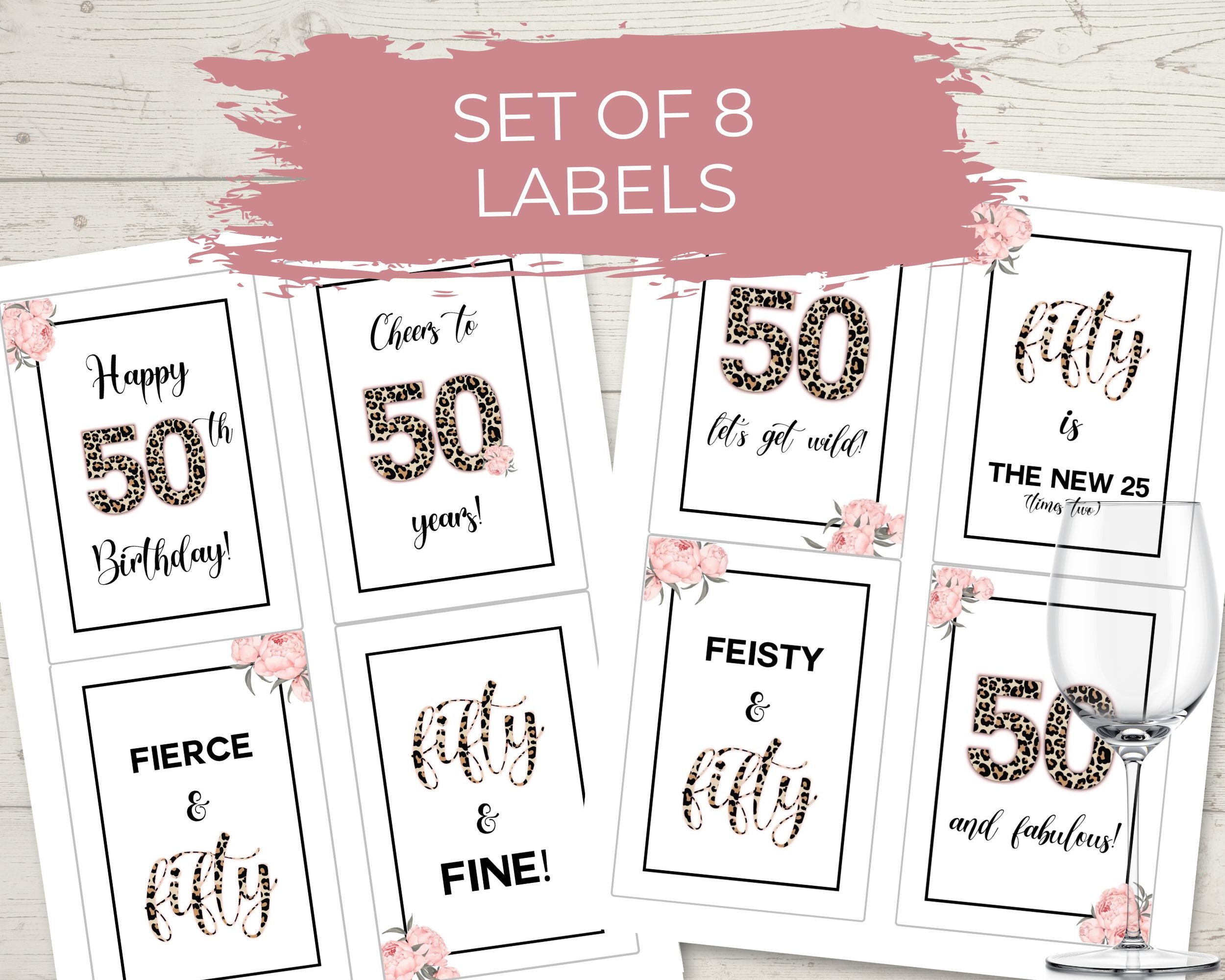50th Birthday Printable Wine Bottle Labels, Instant Download, Set of 8 ...