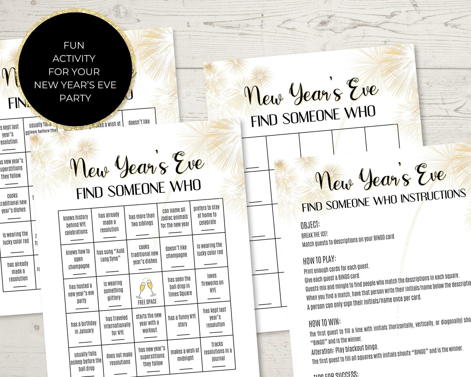 Instant Download, Printable New Year's Eve Find Someone Who Game, Find ...