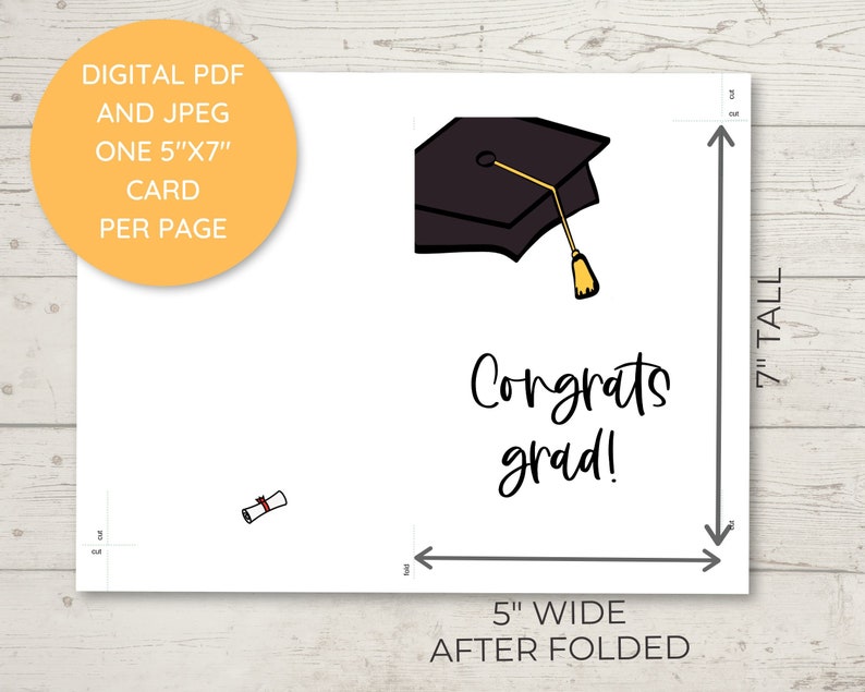 Instant Download, Digital, Printable Graduation Card, 5x7 Folded Card ...