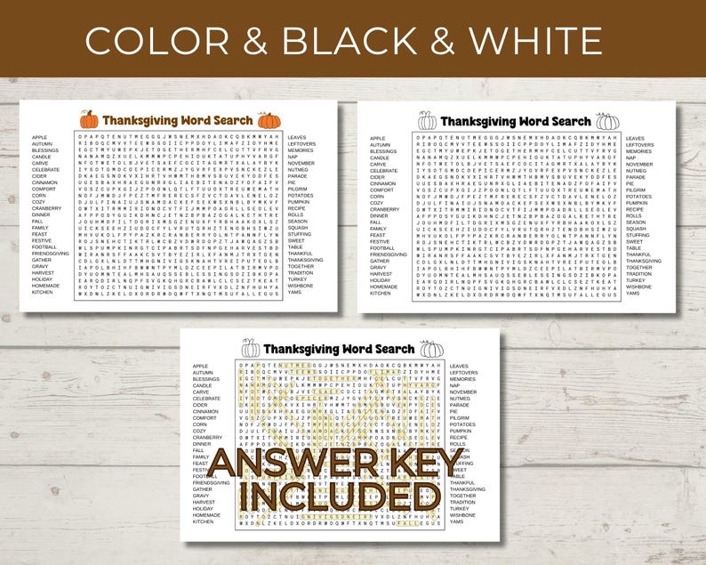 Giant Thanksgiving Word Search Printable •36x24 Large Party Game •fall ...