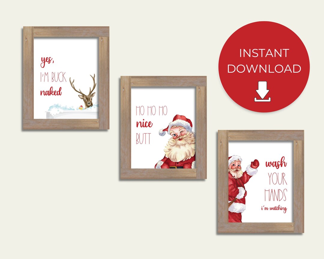Instant Download Set of Humorous Christmas Santa Reindeer Bathroom ...