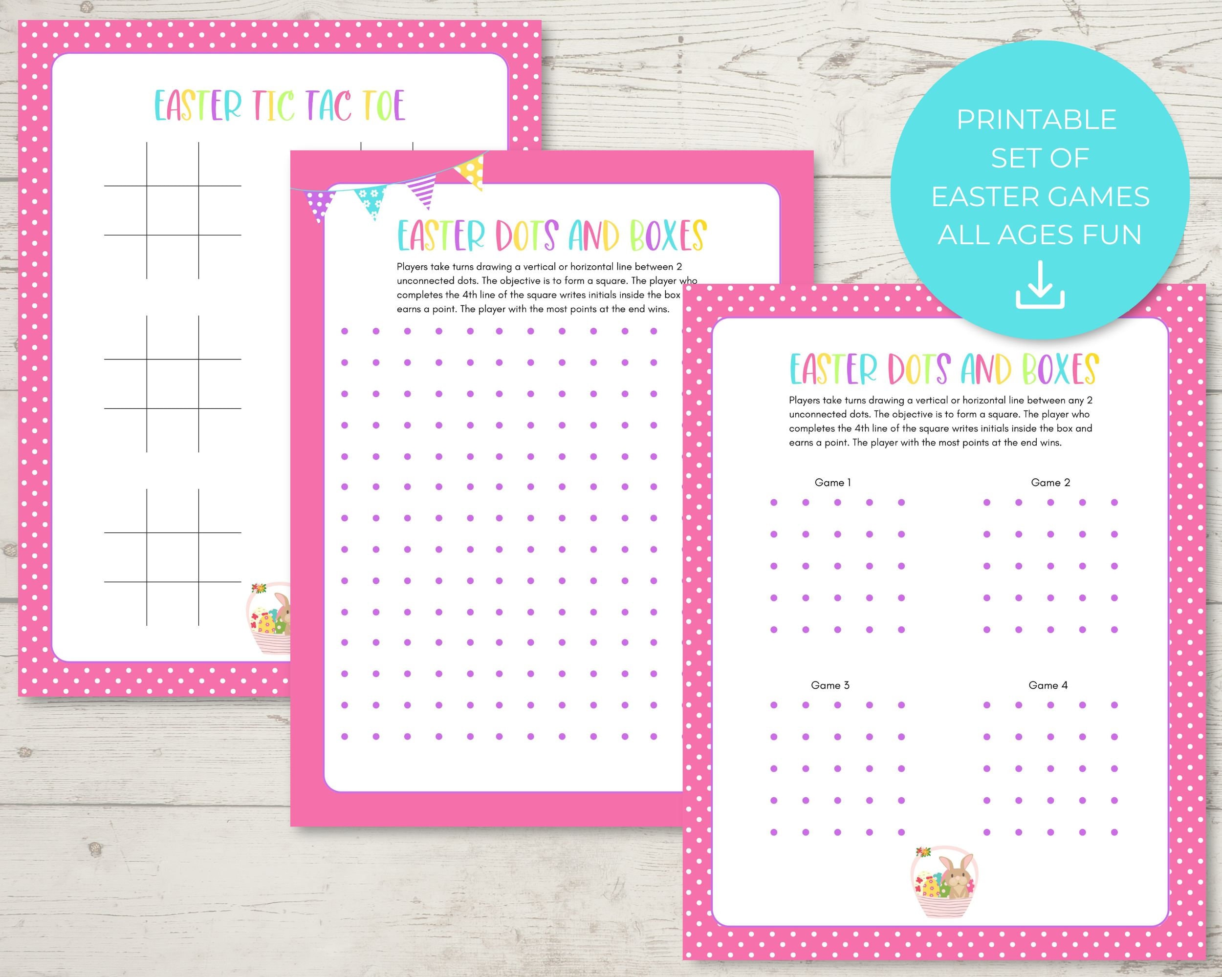 Instant Download, Printable Easter Kids Activity, Tic Tac Toe, Dots and ...